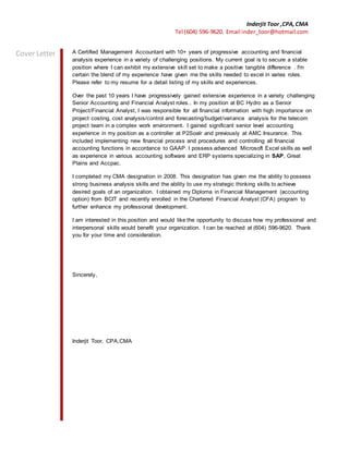 Inderjit Toor - Resume and Cover Letter Linkedin | DOCX