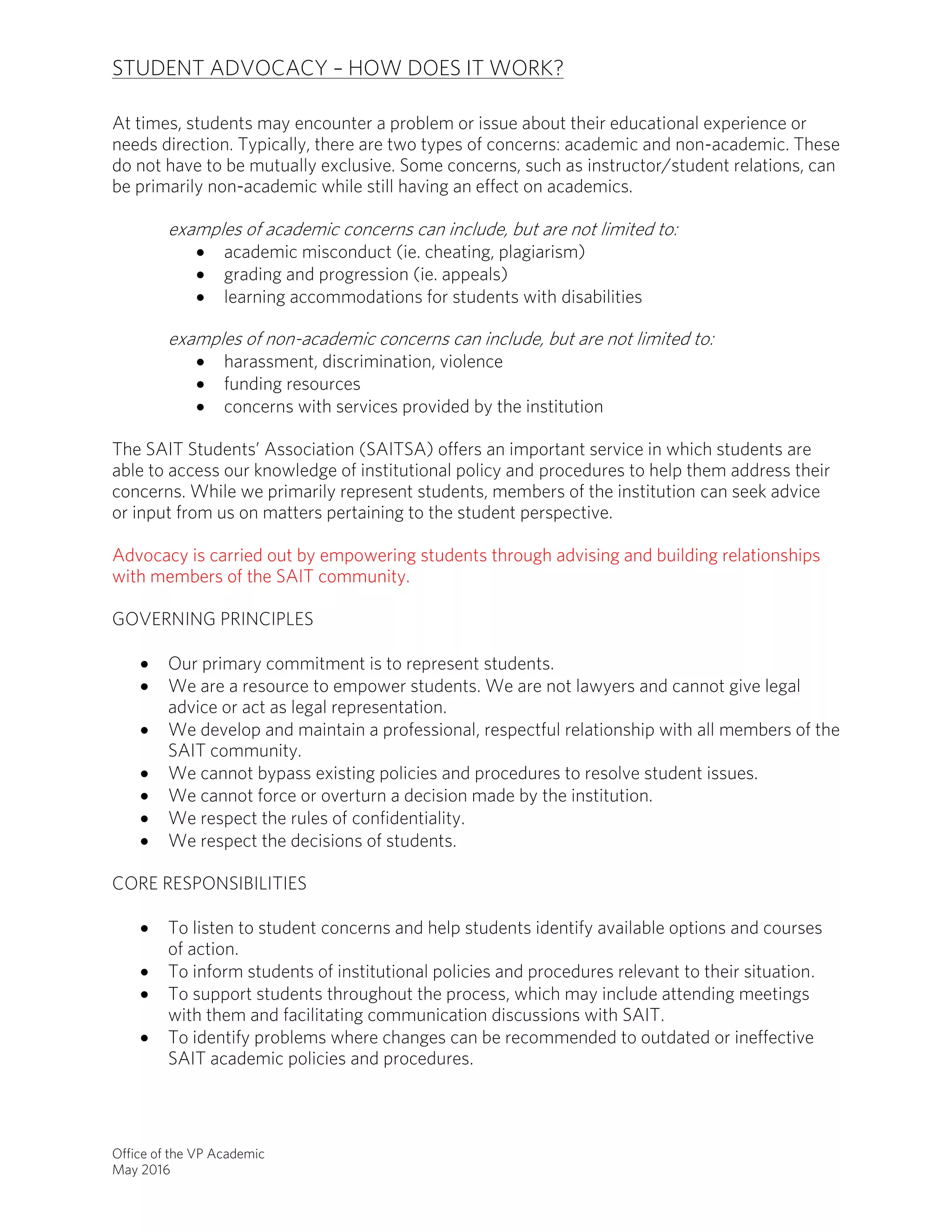 STUDENT ADVOCACY - HOW DOES IT WORK | PDF