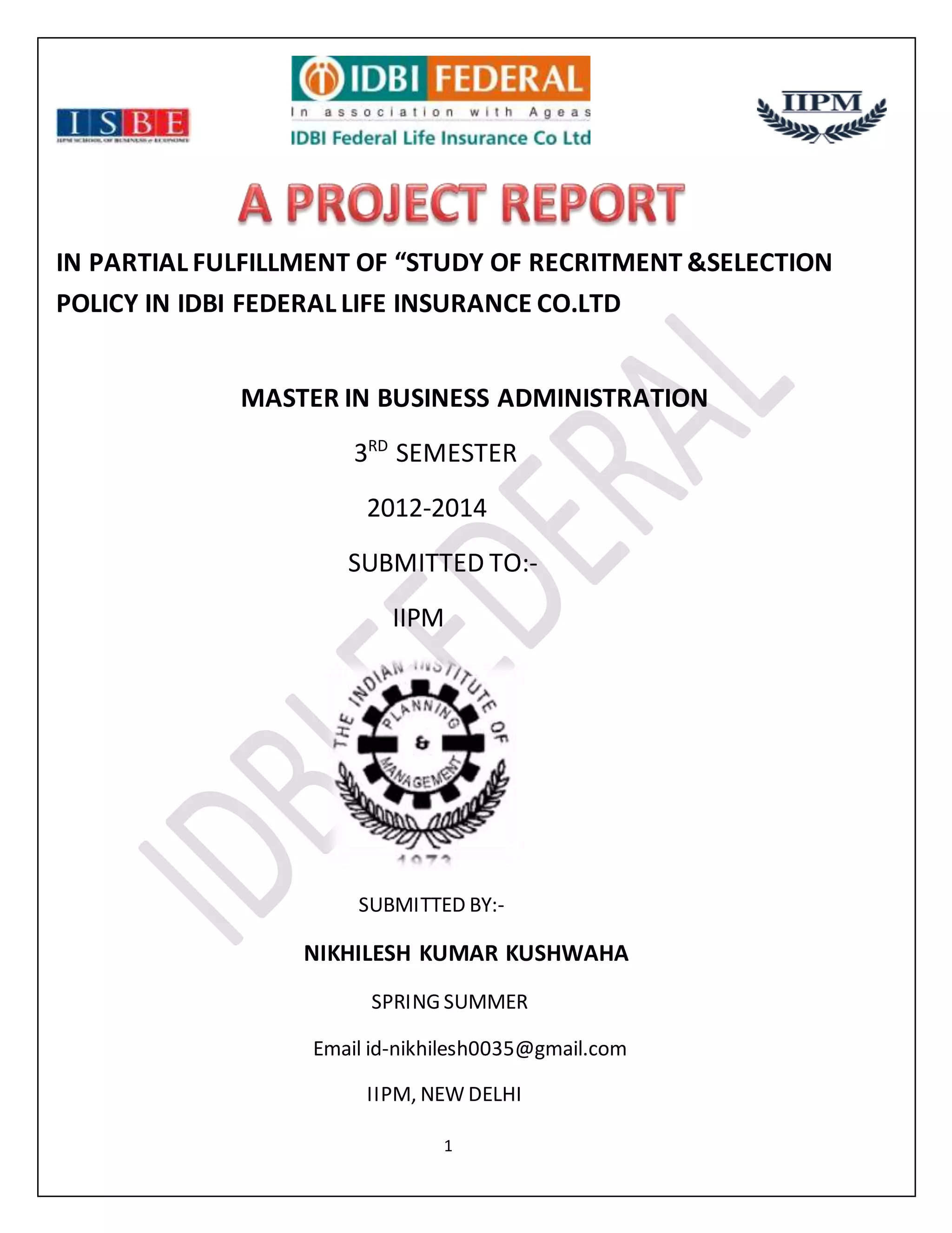 IDBI FEDERAL LIFE INSURANCE CO LTD. | DOCX