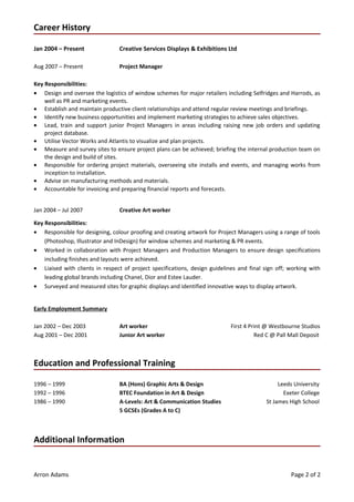 Arron Adams CV 2016 | DOC