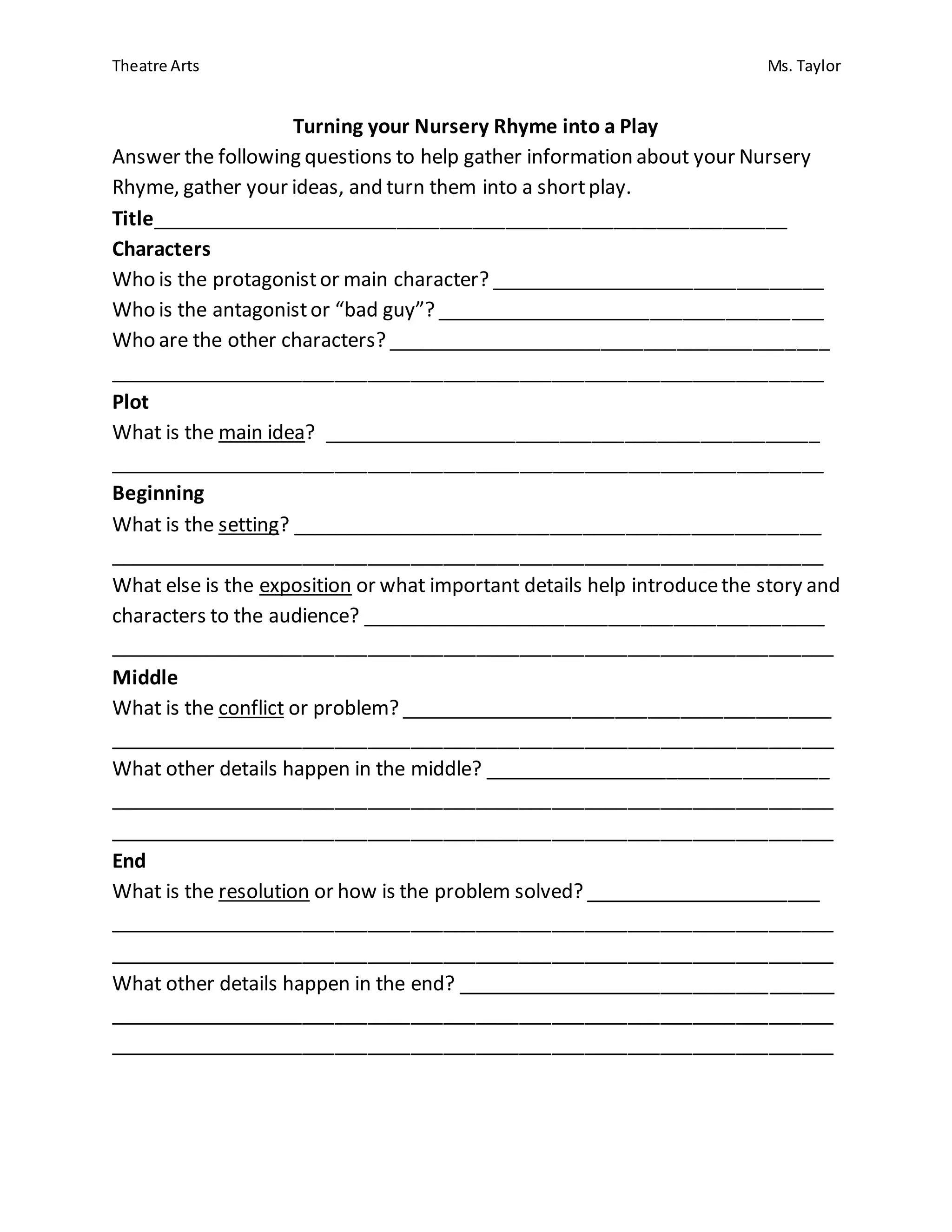 5th Grade Turning your Nursery Rhyme into a Play | DOCX