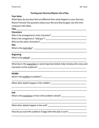 5th Grade Turning your Nursery Rhyme into a Play | DOCX