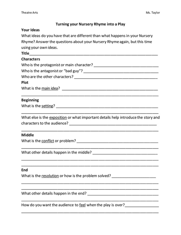 5th Grade Turning your Nursery Rhyme into a Play | PDF