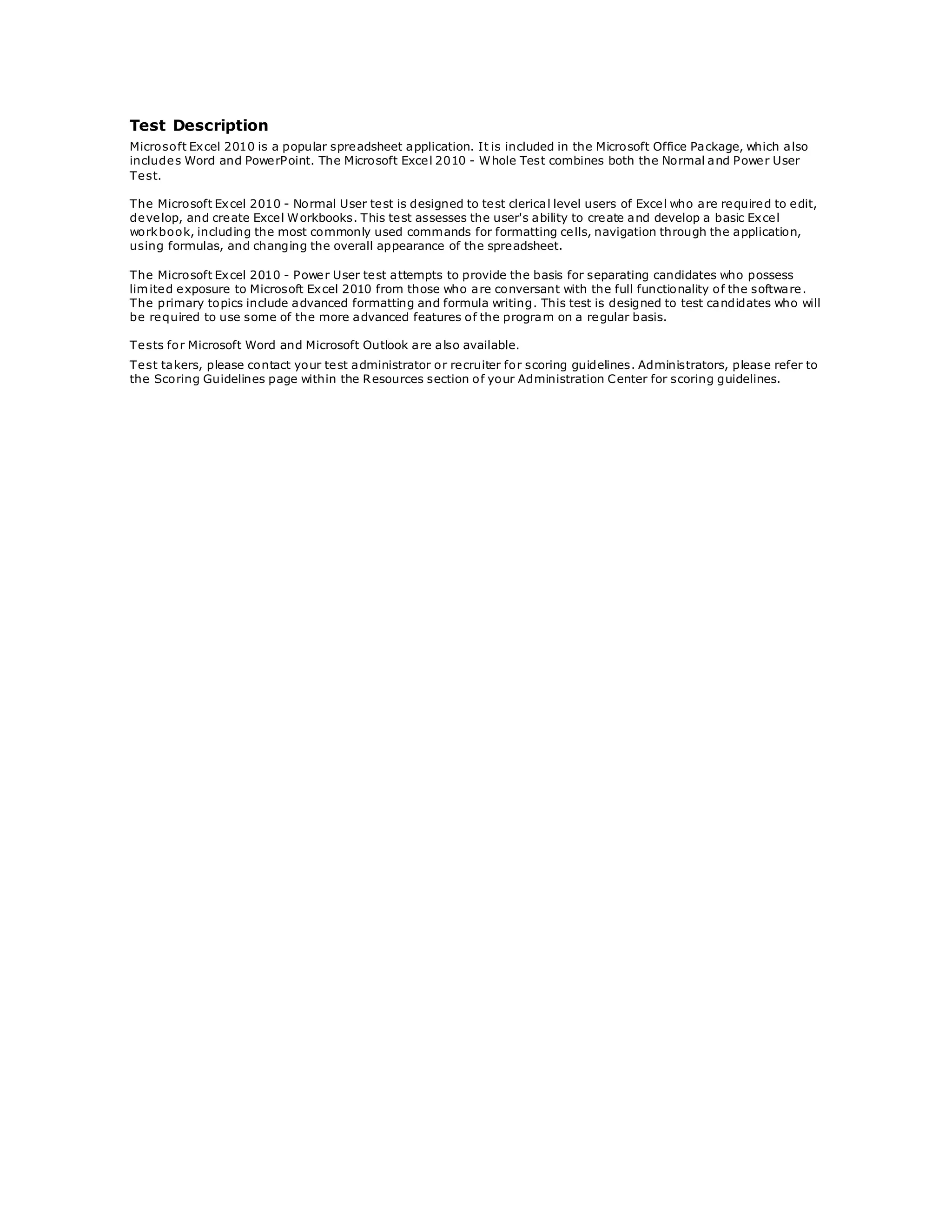 Kenexa Microsoft Excel 2010 normal-user test | DOCX