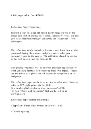 4 full pages APA. Due 42419Reflection Paper Guidelines | PDF