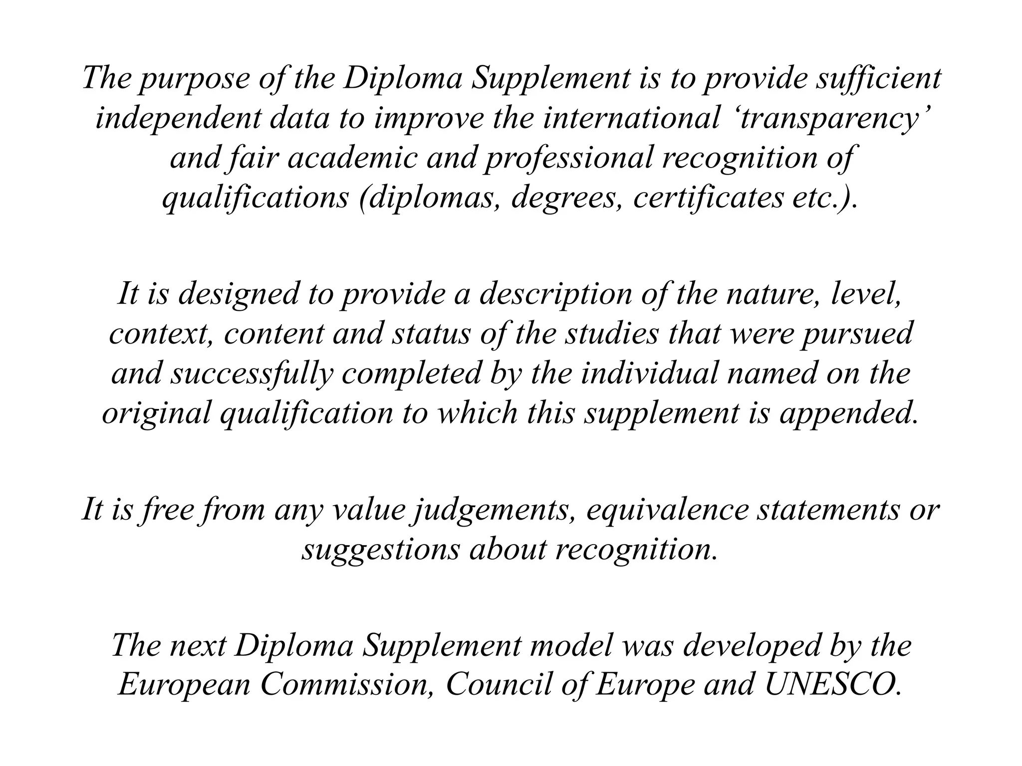 General principles of Diploma Supplement | PDF