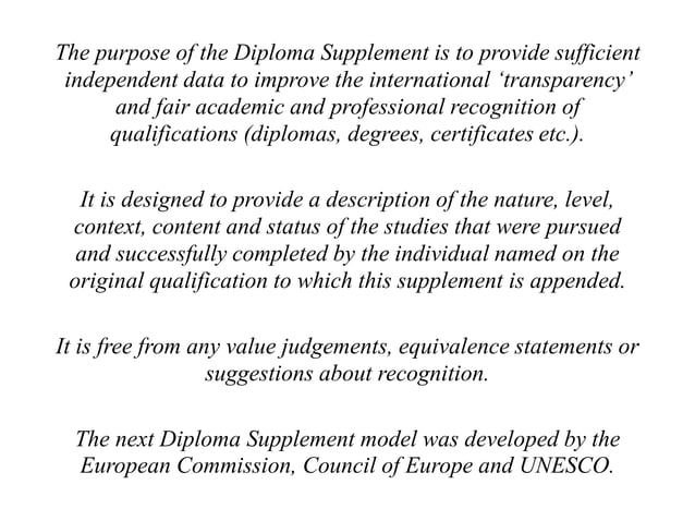 General principles of Diploma Supplement | PPT