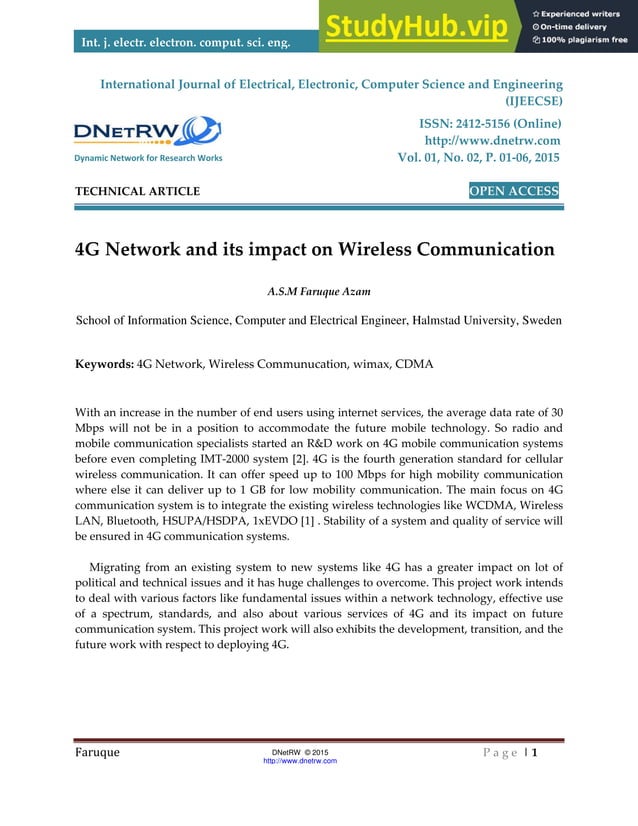 4G Network And Its Impact On Wireless Communication | PDF