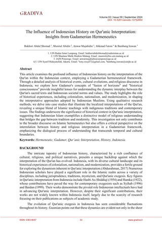 THE INFLUENCE OF INDONESIAN HISTORY ON QUR'ANIC INTERPRETATION: INSIGHTS FROM GADAMERIAN ...