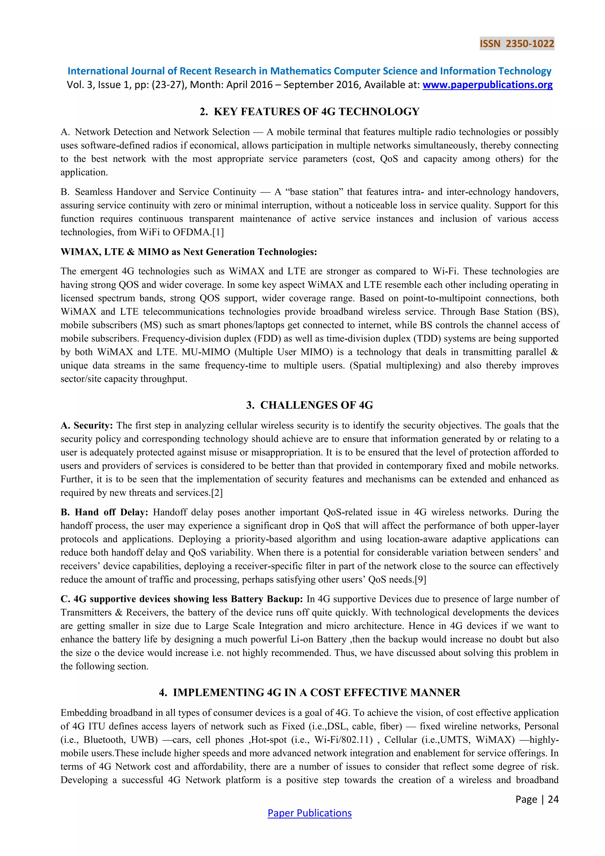 4G Technology and Its Application – An Overview | PDF