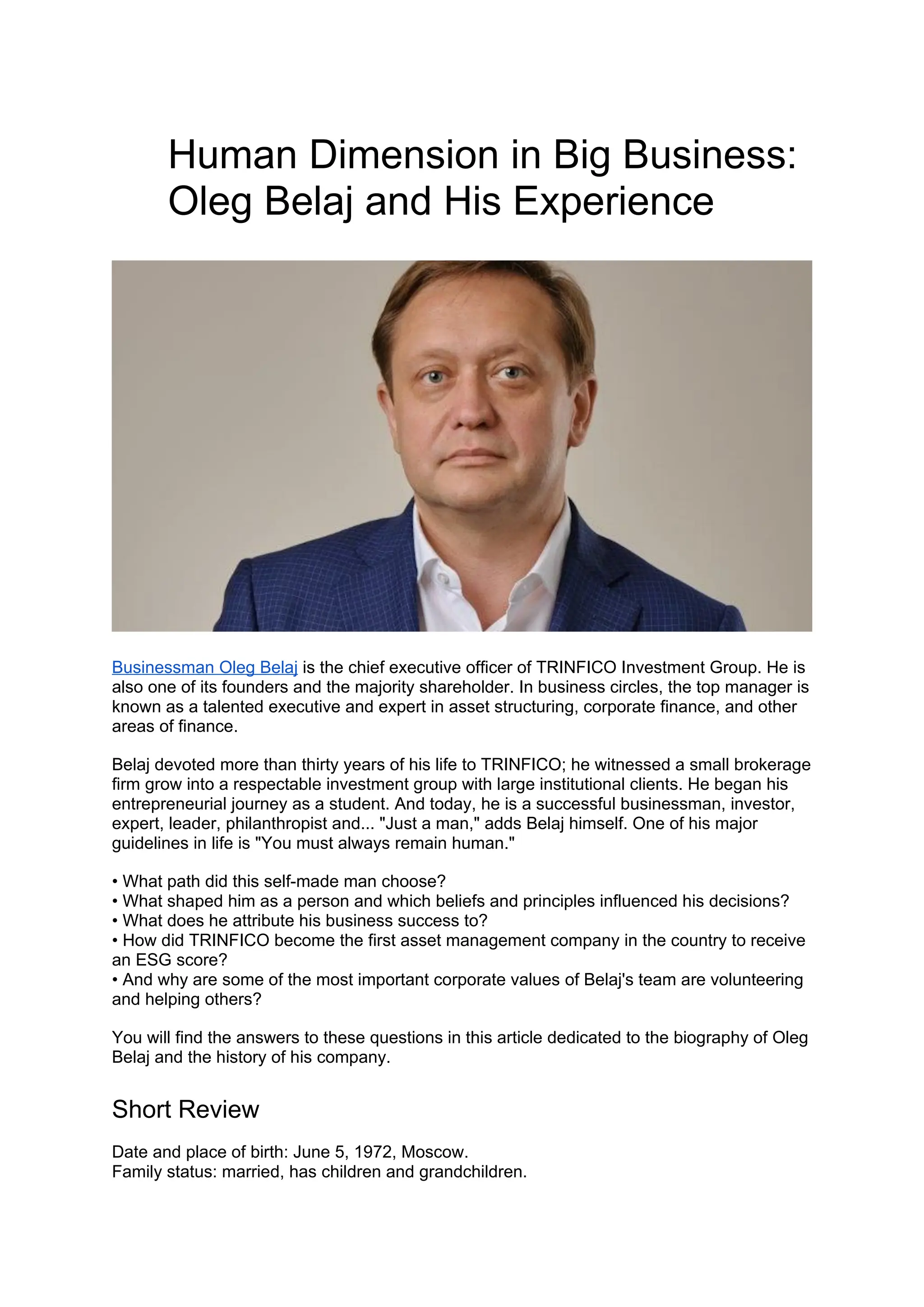 oleg belaj trinfico Human Dimension in Big Business | DOCX