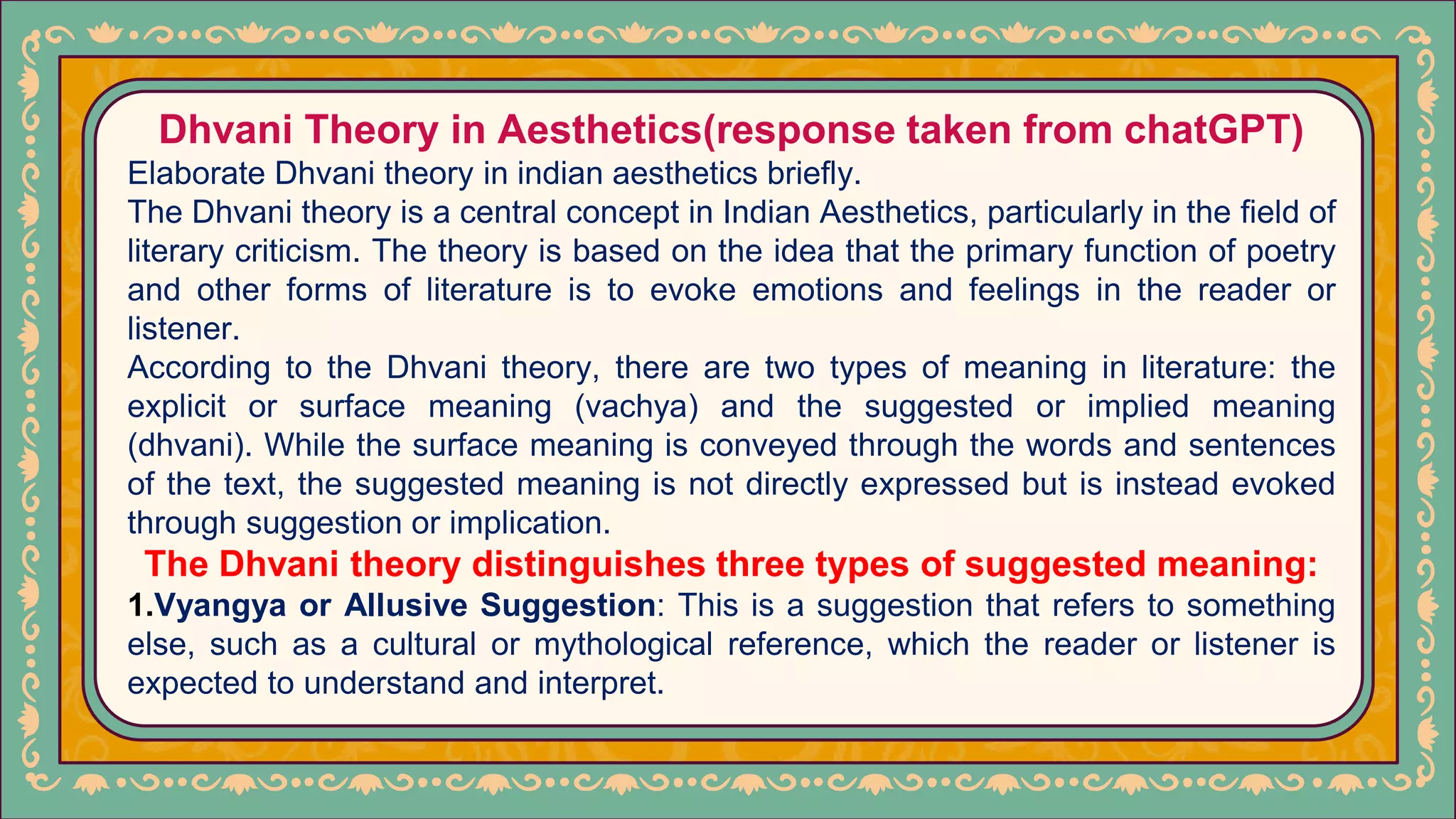 Dhvani Theory in Indian Aeshetics | PPTX