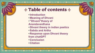 Dhvani Theory in Indian Aeshetics | PPTX