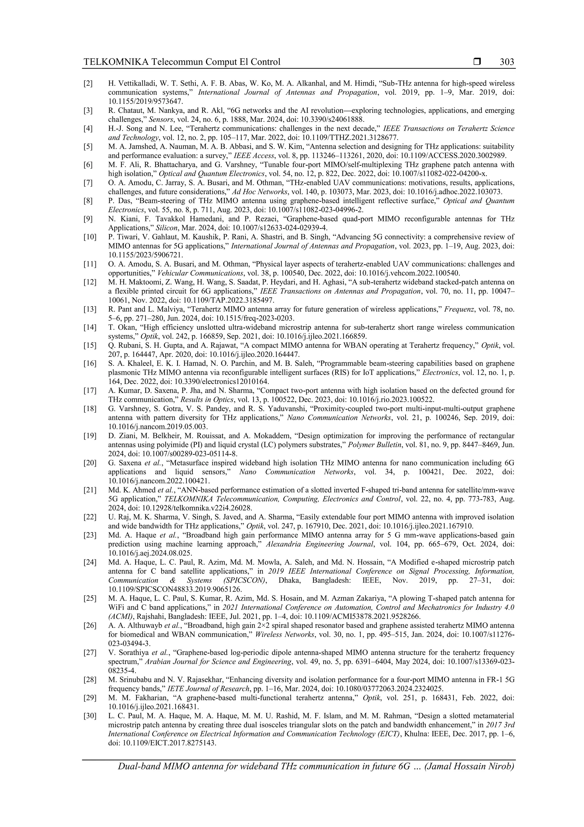 Dual-band MIMO antenna for wideband THz communication in future 6G applications | PDF