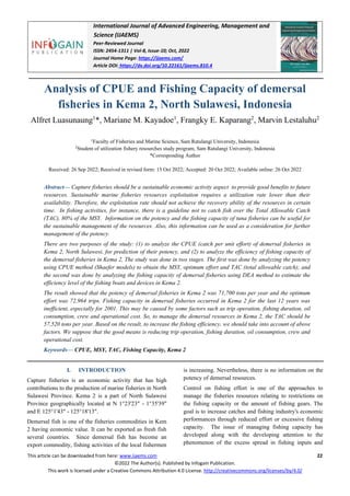 Analysis of CPUE and Fishing Capacity of demersal fisheries in Kema 2 ...