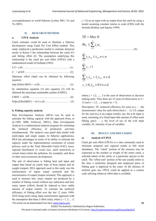 Analysis of CPUE and Fishing Capacity of demersal fisheries in Kema 2, North Sulawesi, Indonesia ...