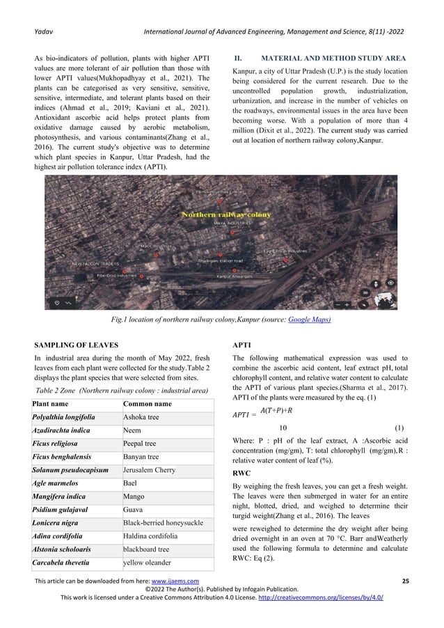 Estimation of Air Pollution Tolerance Index of Plants Across the ...