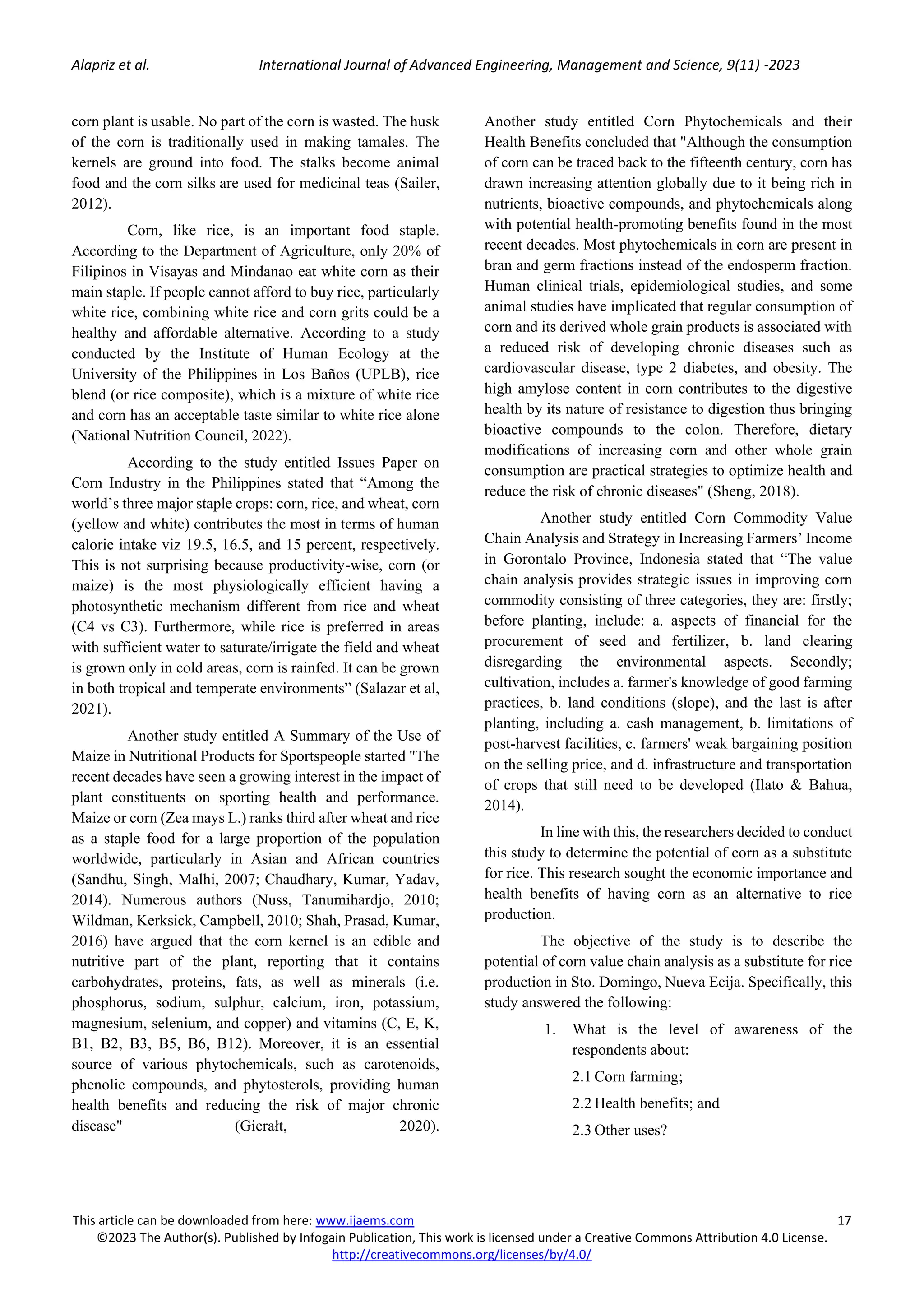 Awareness & Willingness of Sto. Domingo Farmers to Substitute Corn for Rice Production | PDF