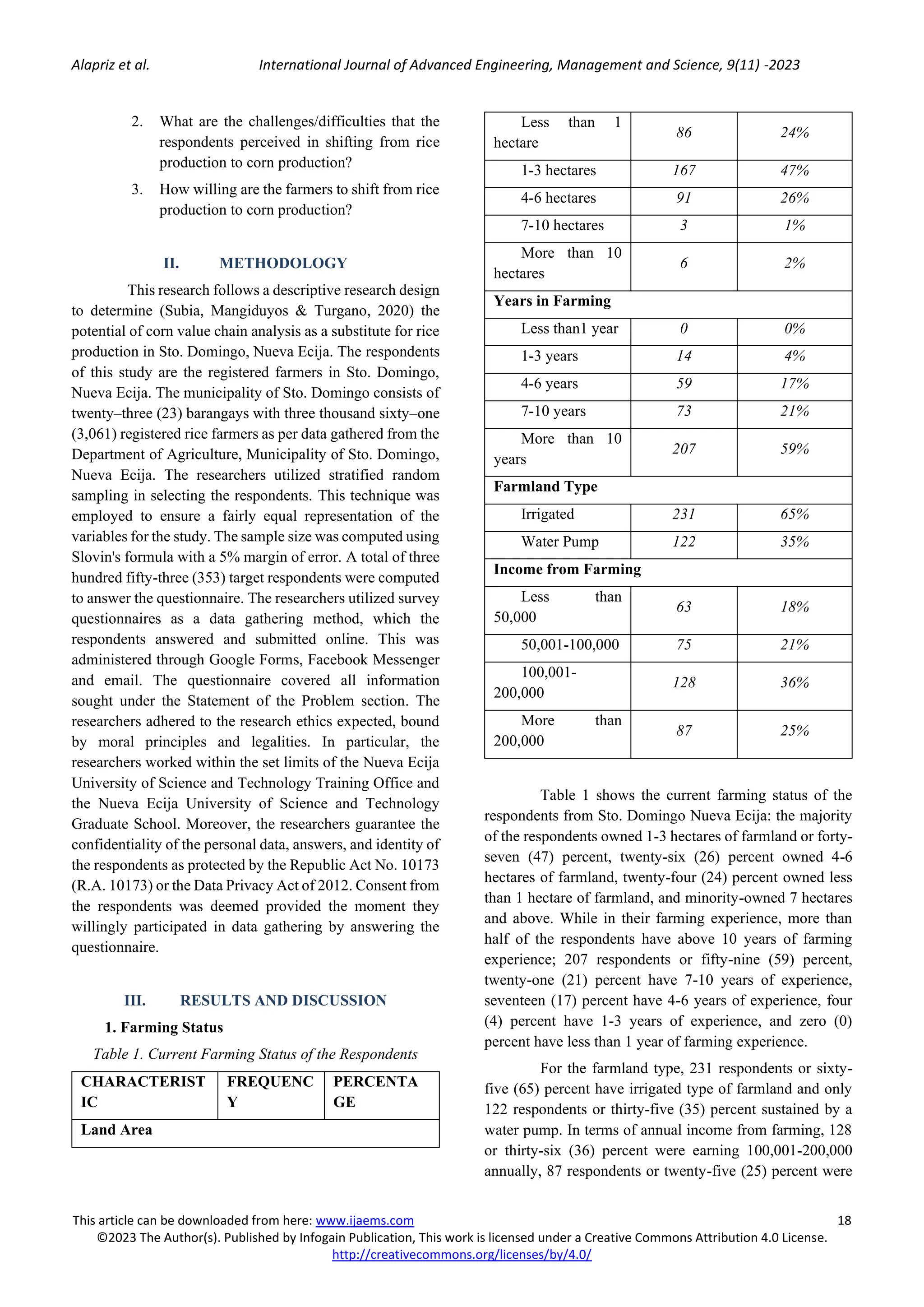 Awareness & Willingness of Sto. Domingo Farmers to Substitute Corn for Rice Production | PDF