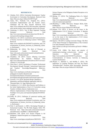 Challenges and Adjustments in the Curriculum and Instruction of the K+12 Program: Basis for ...