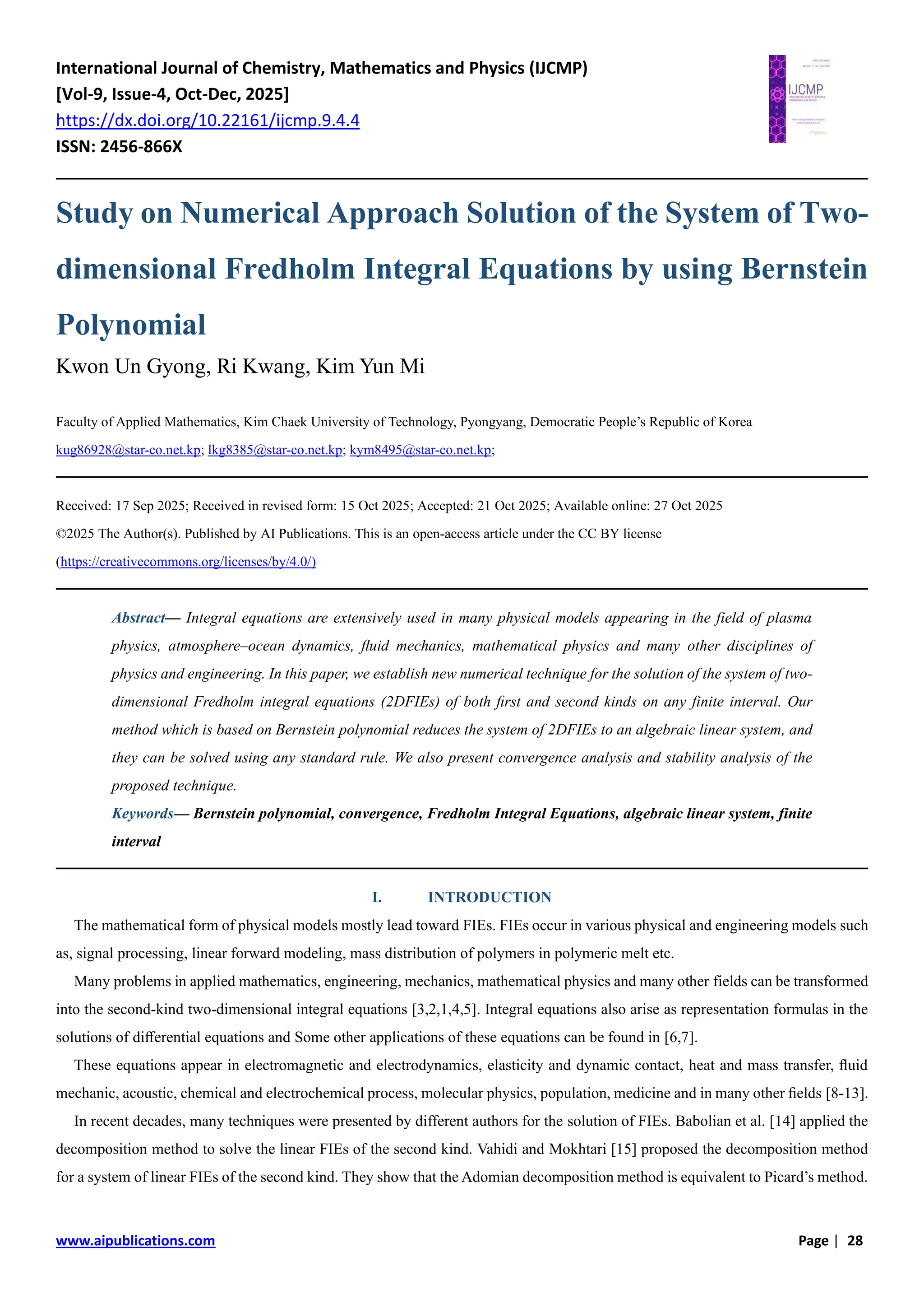 Study on Numerical Approach Solution of the System of Two-dimensional ...