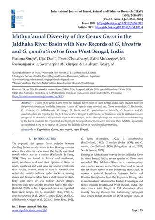 Ichthyofaunal Diversity of the Genus Garra in the Jaldhaka River Basin ...