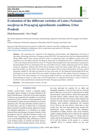 Evaluation of the different varieties of Lotus (Nelumbo nucifera) in ...
