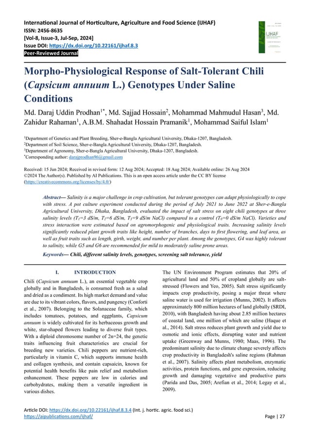 Morpho-Physiological Response of Salt-Tolerant Chili (Capsicum annuum L ...