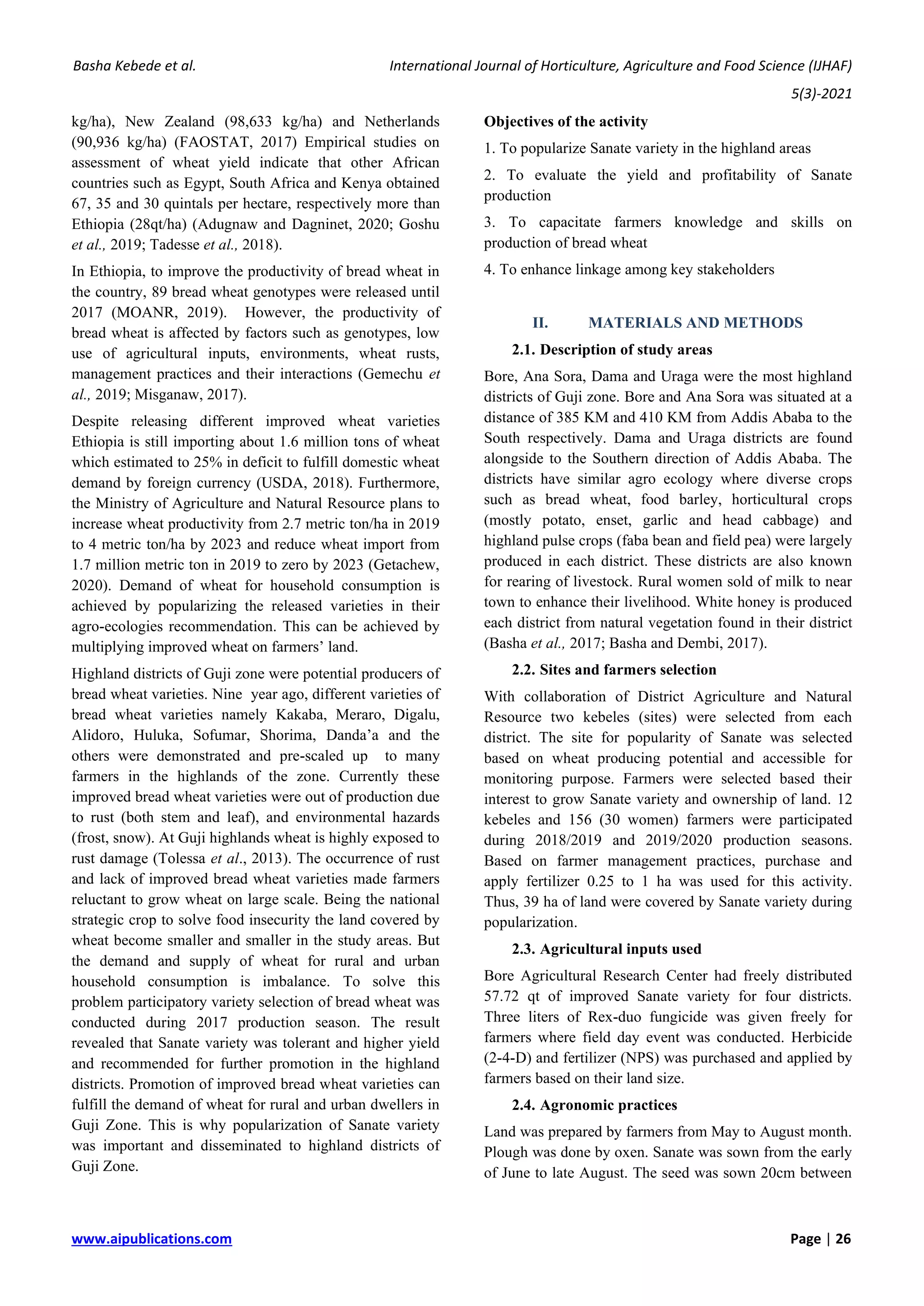 Popularization of Sanate Bread Wheat Variety in the Highlands of Guji ...