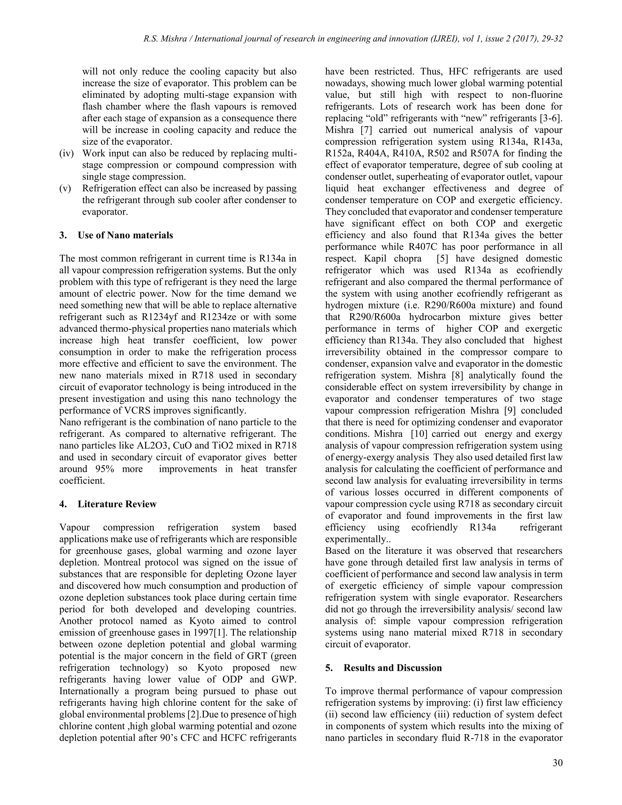 First law thermal performance improvement of vapour compression ...