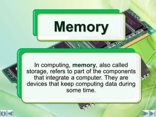 Computing Memories | PPT | Data Storage and Warehousing | Computing