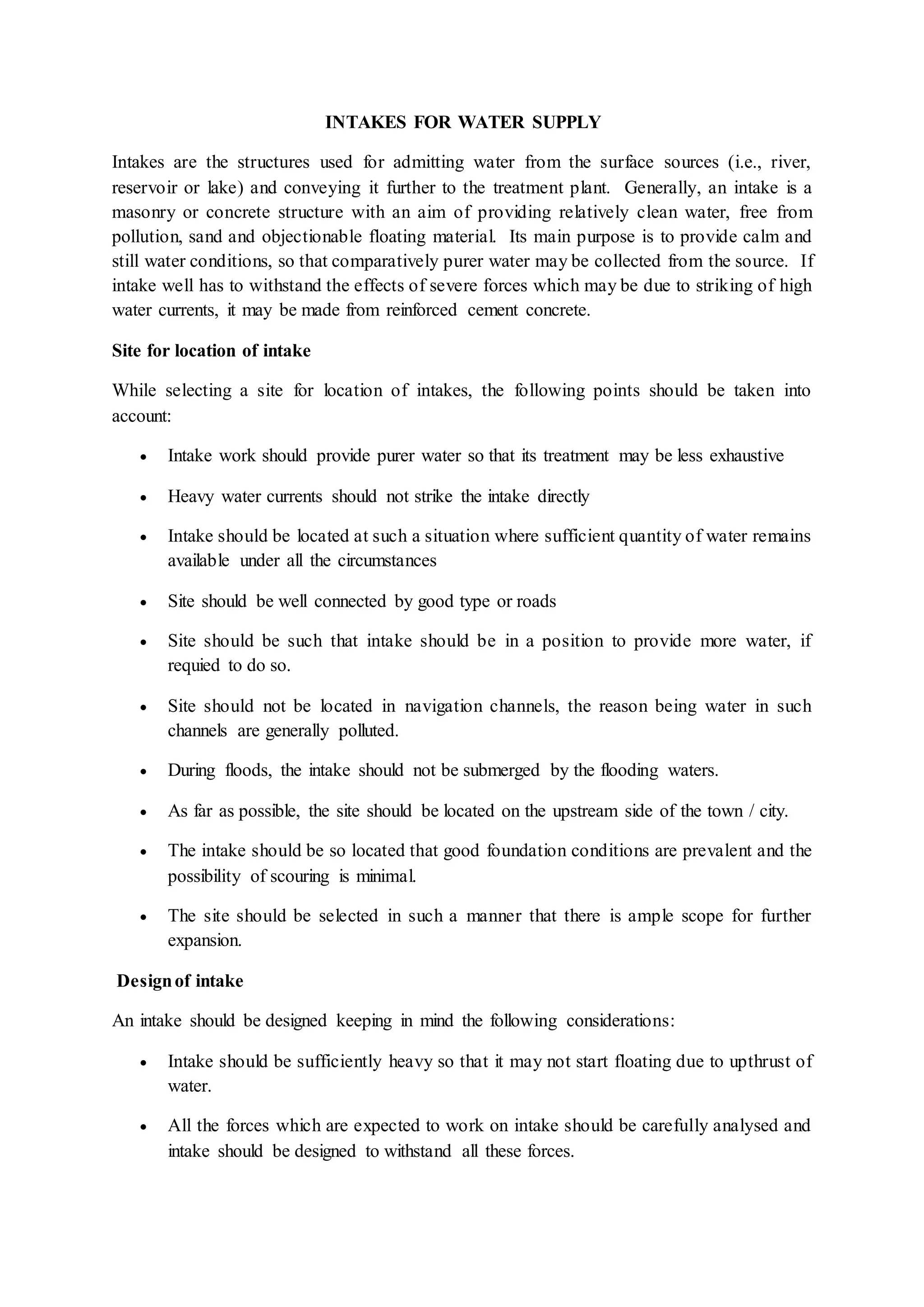 intakes and transportation of water | DOCX