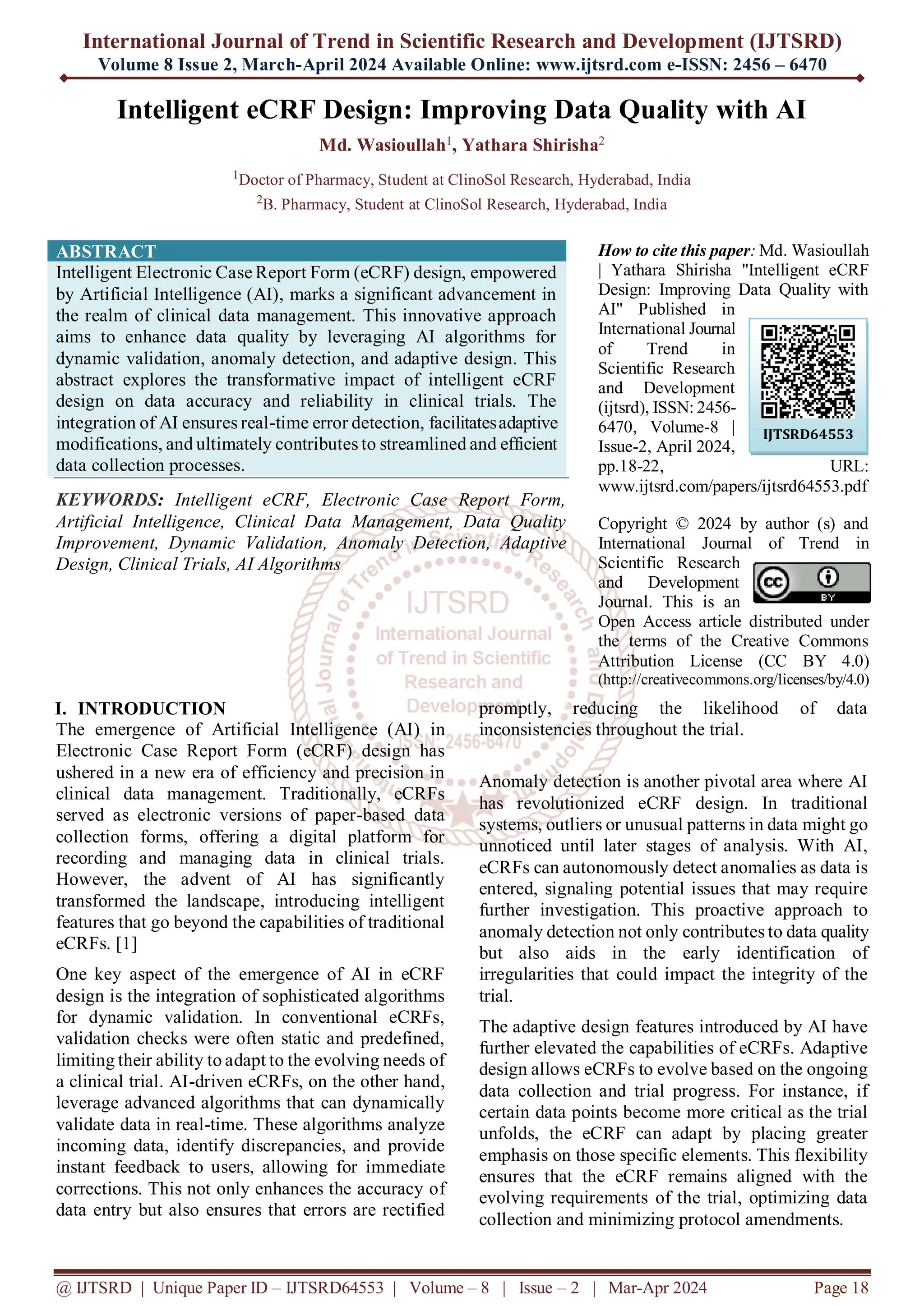 Intelligent eCRF Design Improving Data Quality with AI | PDF
