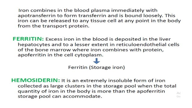 DPT - Physiology - II (Blood Physiology) Iron absorption, storage and ...