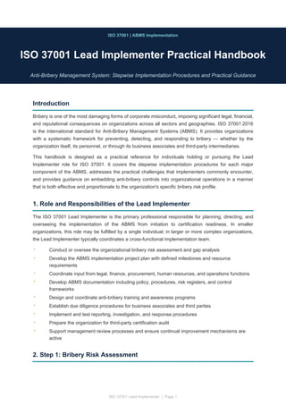 ISO 37001 Lead Implementer Practical Handbook | PDF