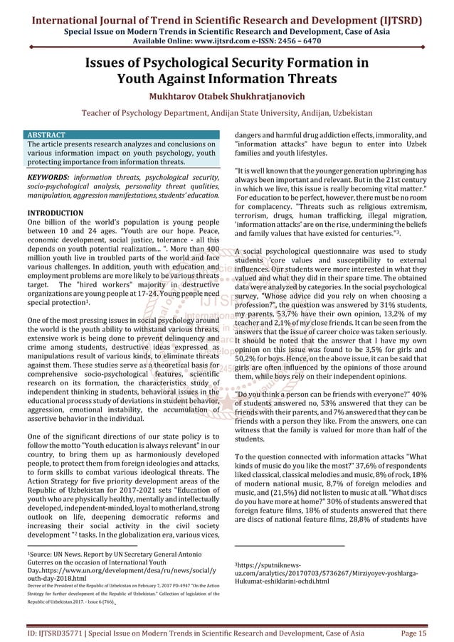 Issues of Psychological Security Formation in Youth Against Information ...
