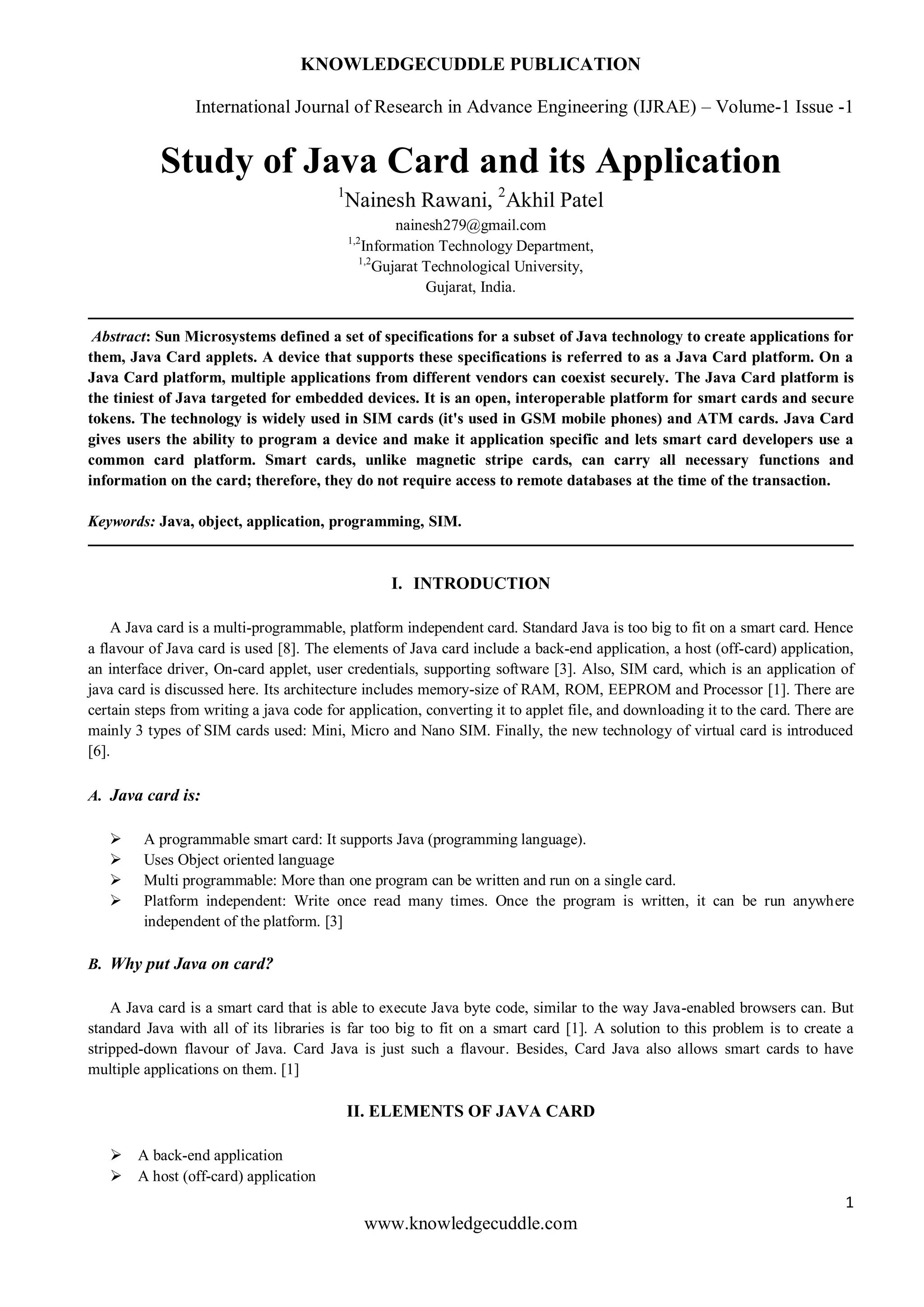 Study of Java Card and its Application | PDF