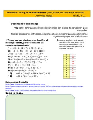 4_Jerarquía de operaciones matemáticas - nivel secundaria | PDF