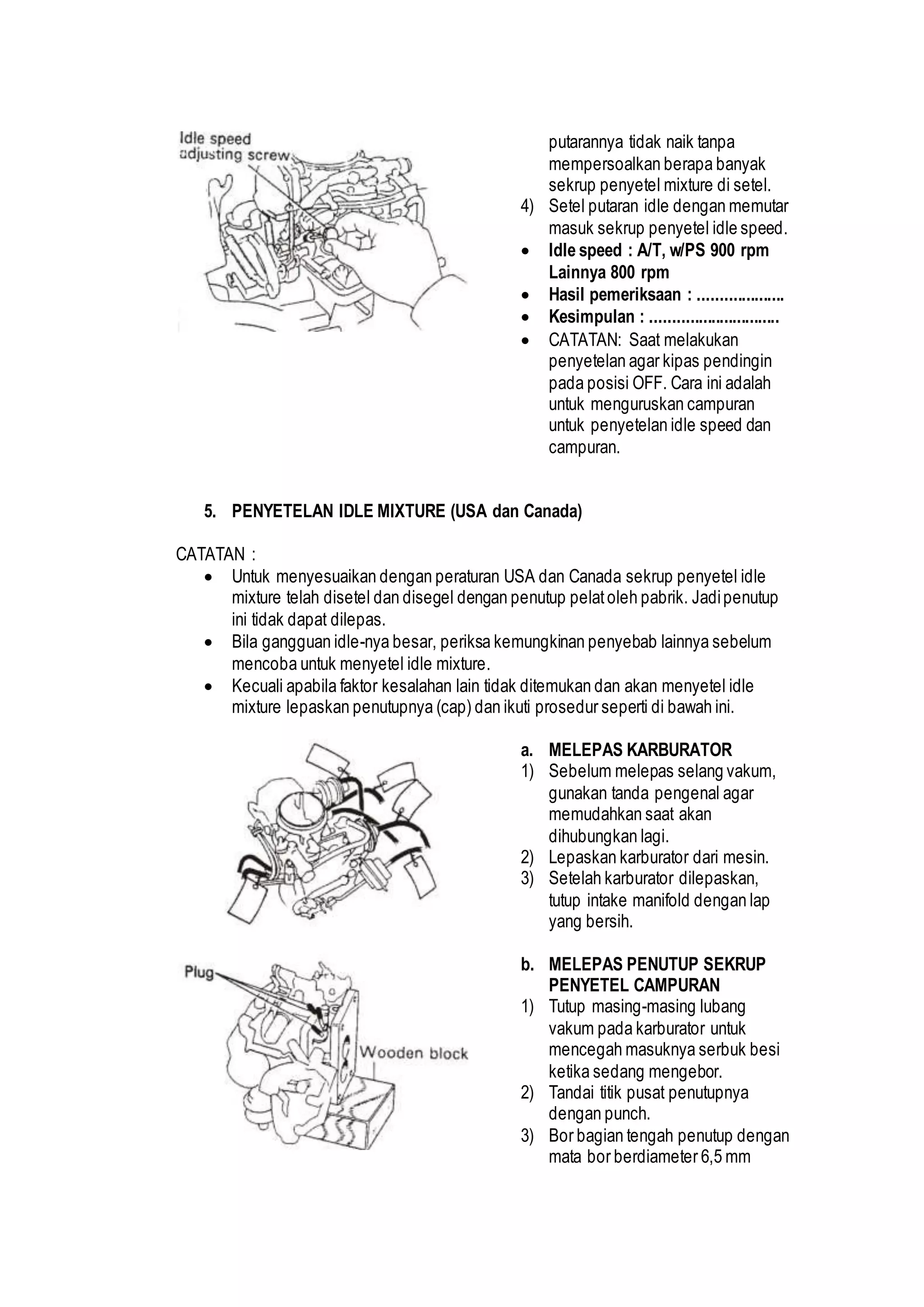 Jobsheet Pemeriksaan Dan Penyetelan Karburator | DOCX