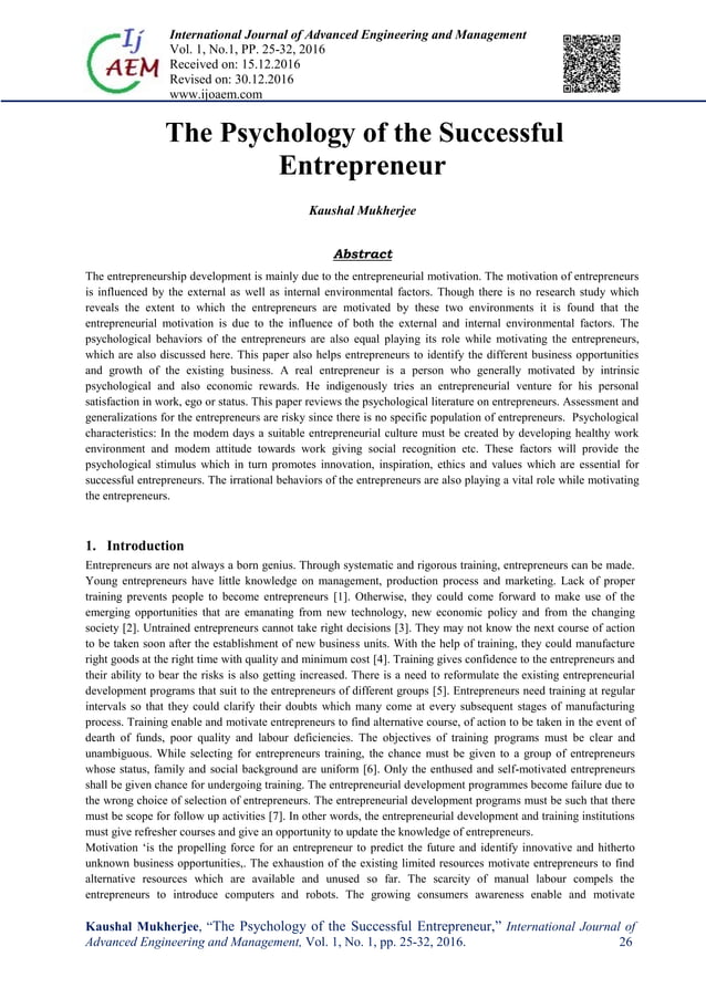 The Psychology of the Successful Entrepreneur | PDF