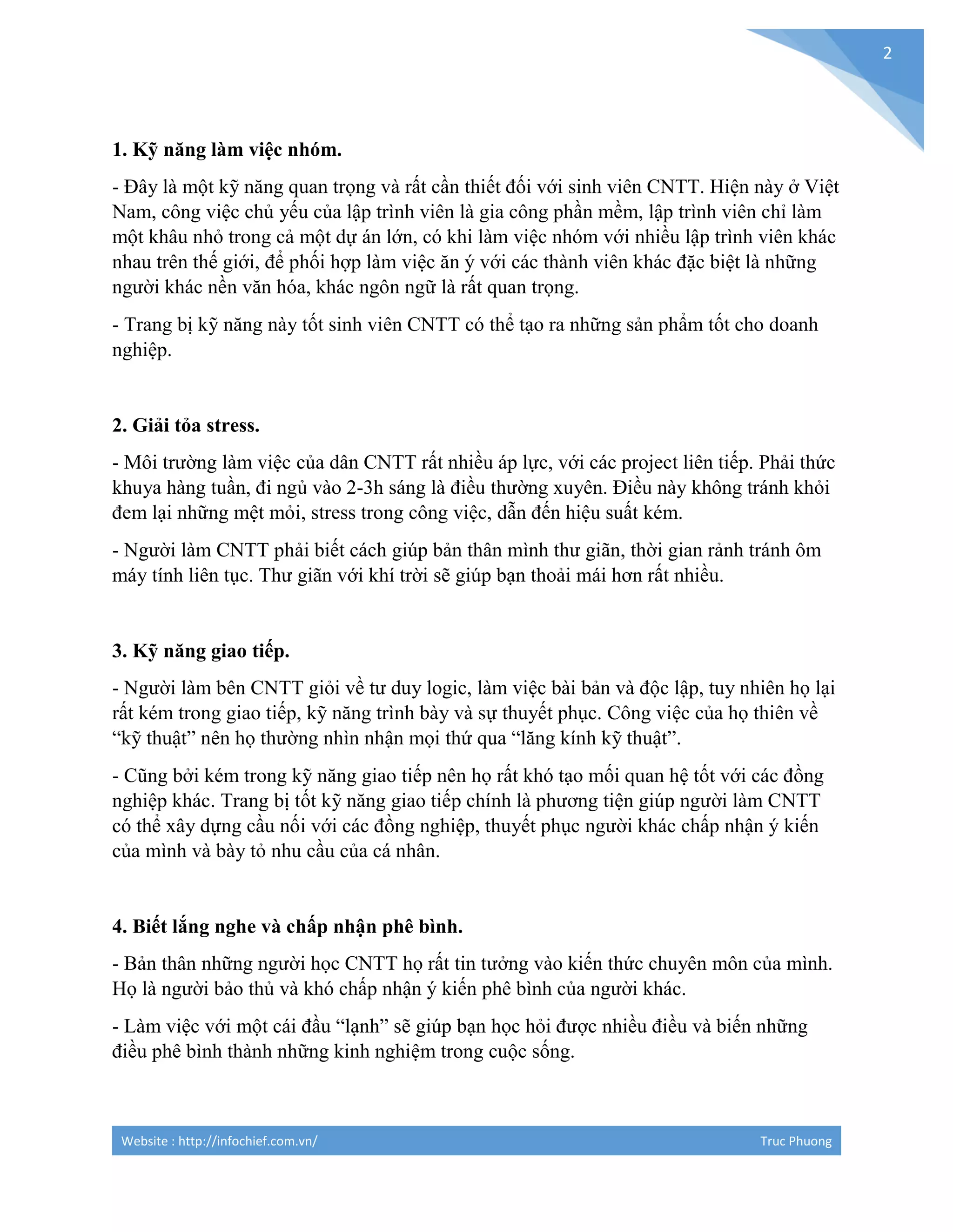 4 Kỹ năng mềm cần thiết cho sinh viên CNTT | PDF