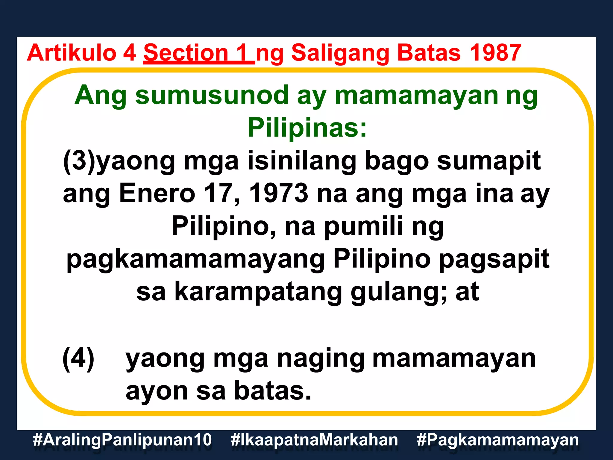 Konsepto ng pagkamamamayan 4th G-10 | PPTX