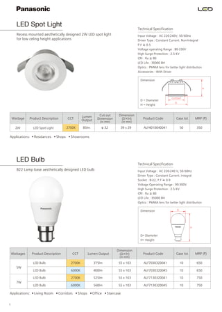 Panasonic Catalogue & Pricelist of LED Luminaires | PDF