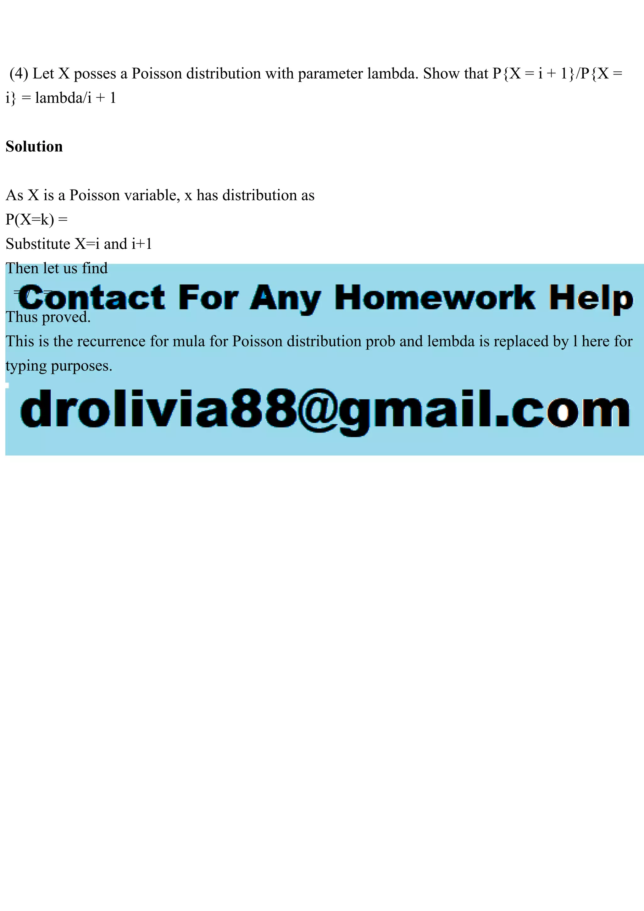 (4) Let X posses a Poisson distribution with parameter lambda. Sh.pdf
