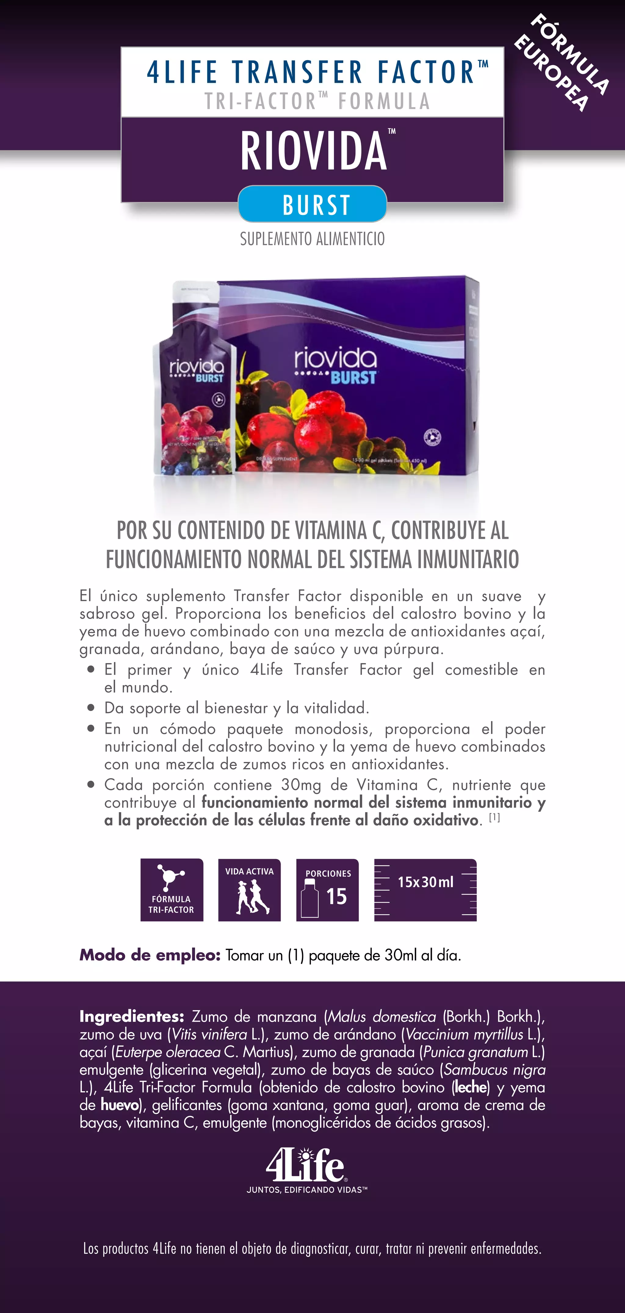 4Life Transfer Factor™ RioVida Burst™ Tri-Factor® Formula | PDF