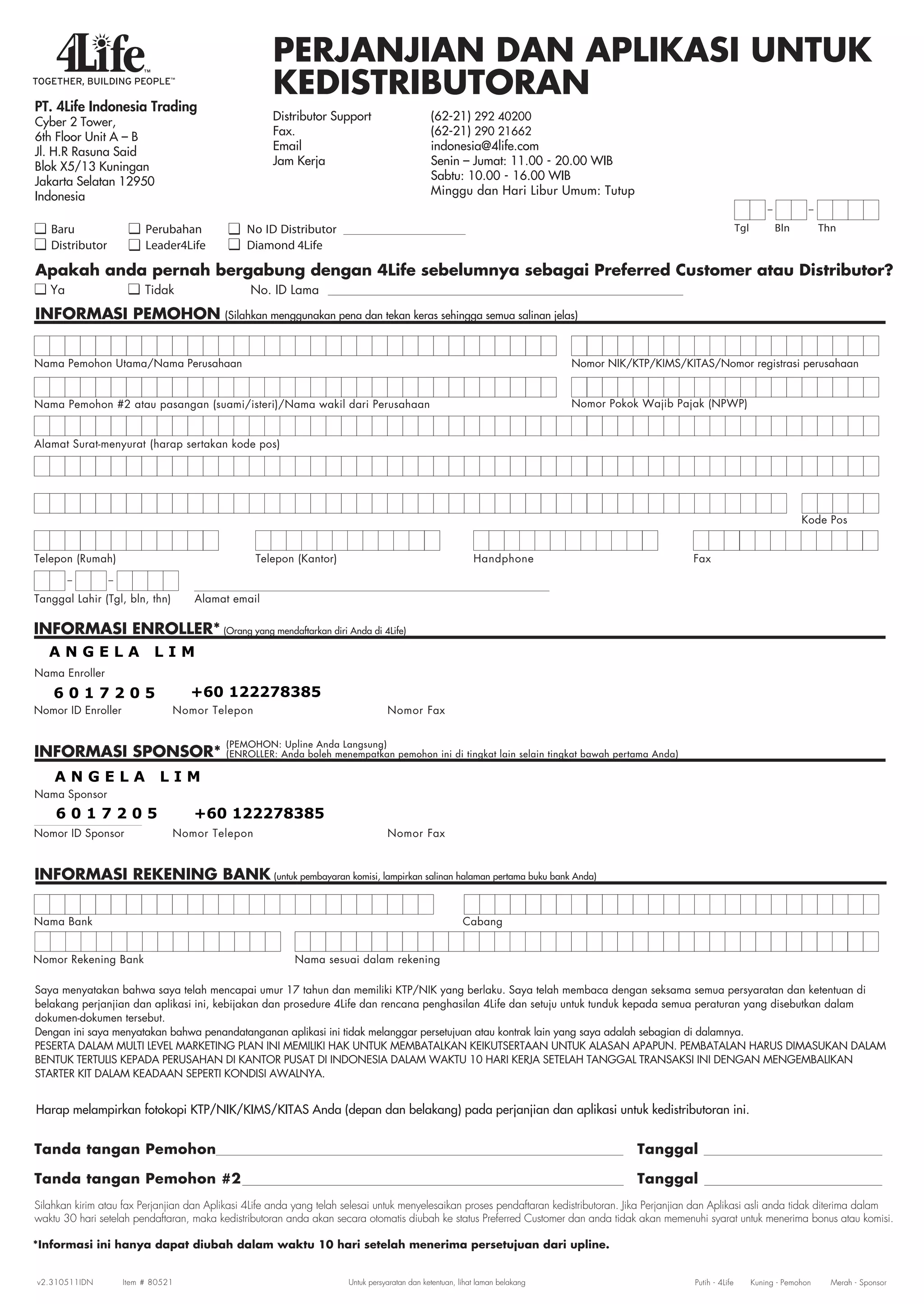 4life samarinda formulir distributor application | PDF