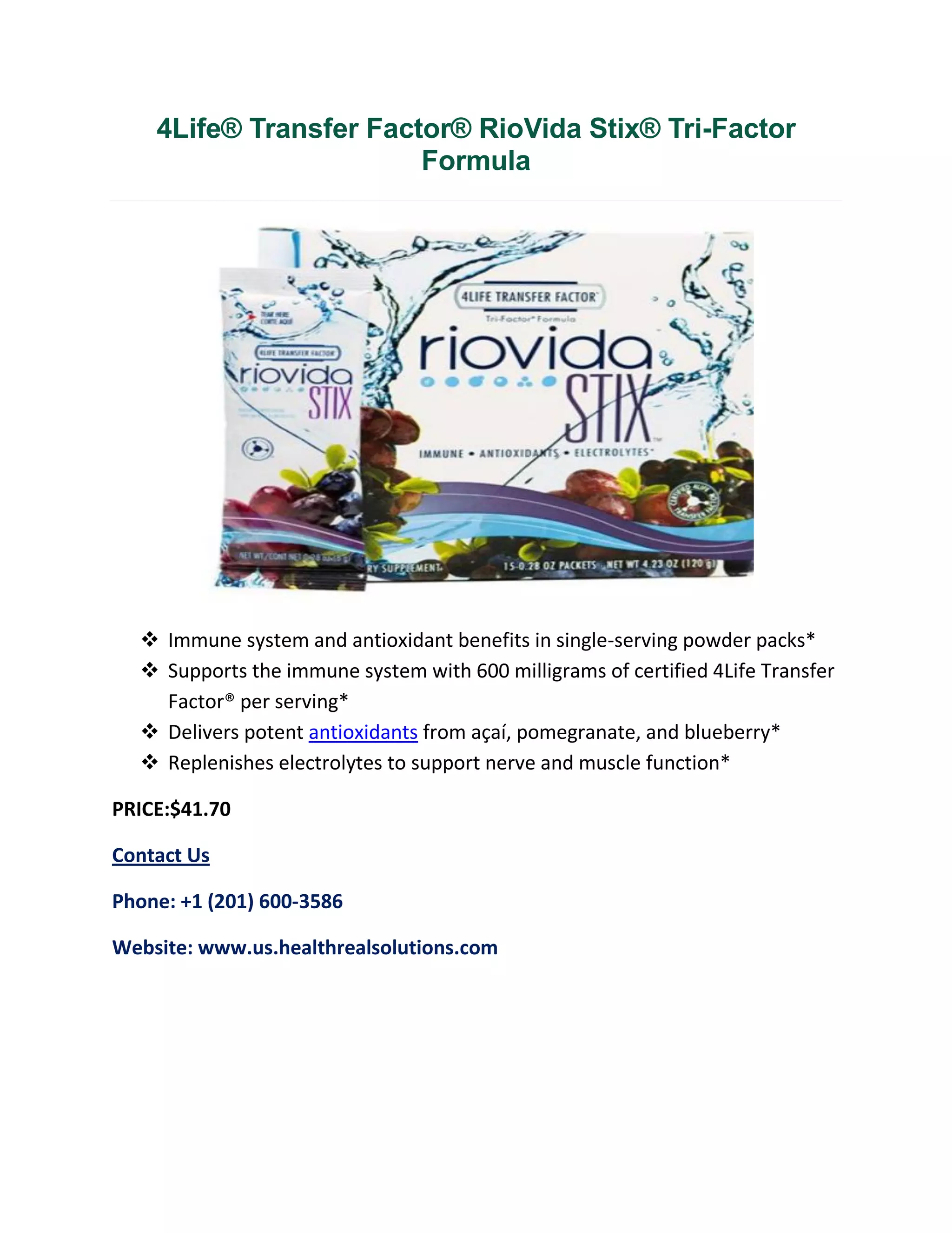 4Life® Transfer Factor® RioVida Stix® Tri-Factor Formula.pdf