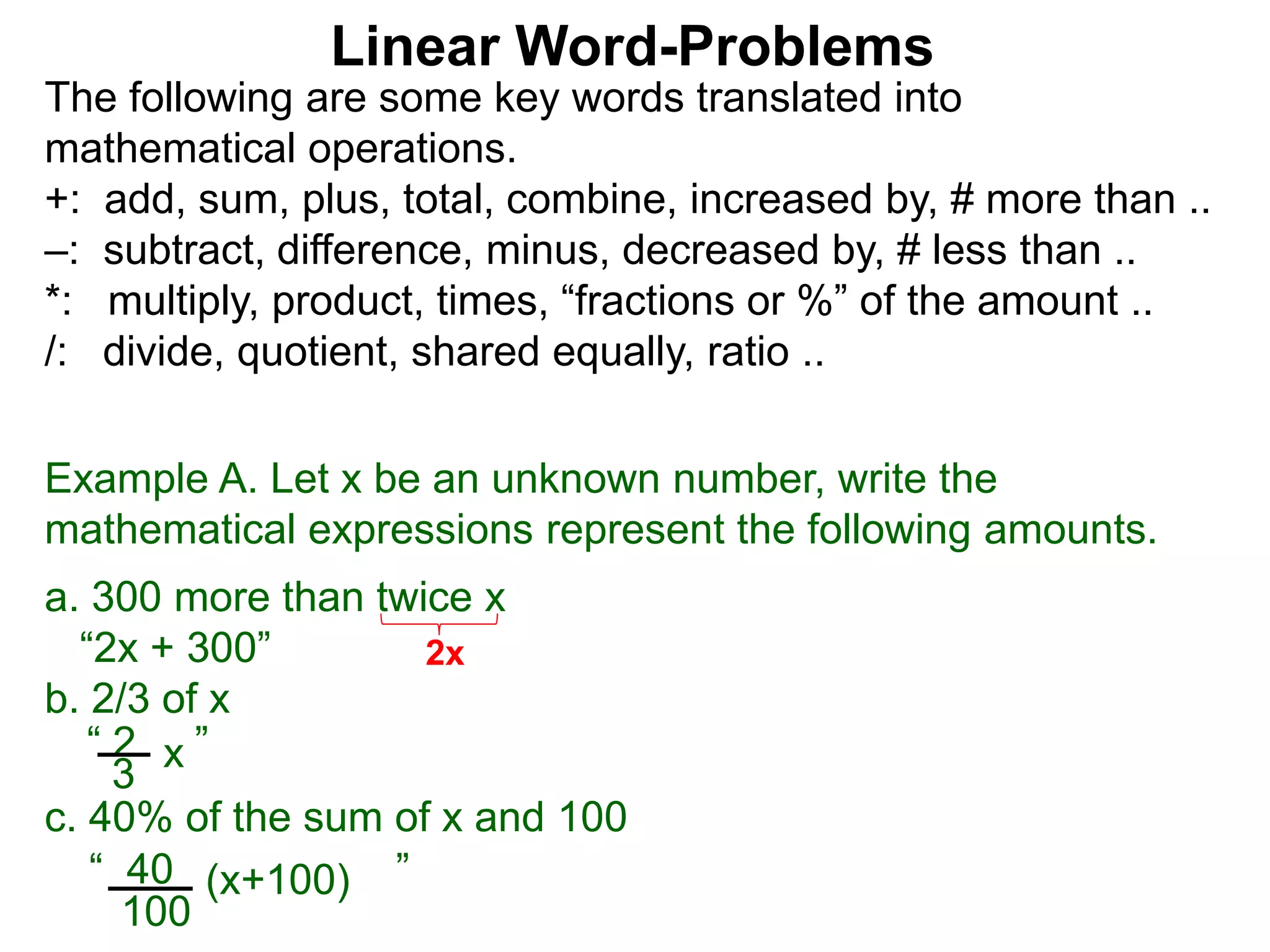 4linear word problems x | PPT