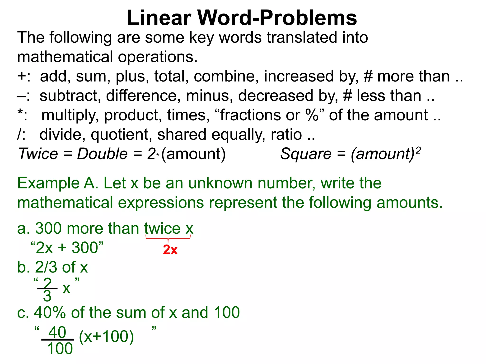 4linear word problems x | PPT
