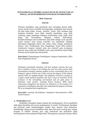 pengembangan pembelajaran ips di sdmi berbasis integrasi interkoneksi | PDF